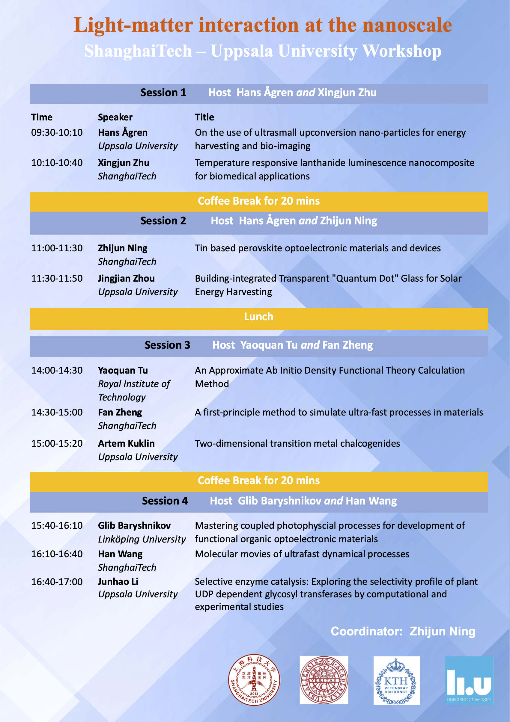 Light-matter interaction at the nanoscale: ShanghaiTech – Uppsala Workshop